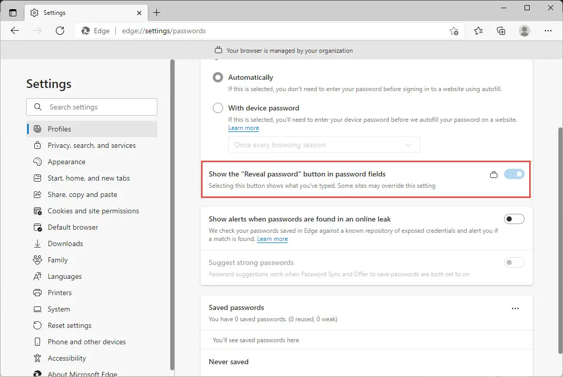 How To Enable Or Disable Reveal Password Button In Windows 11/10