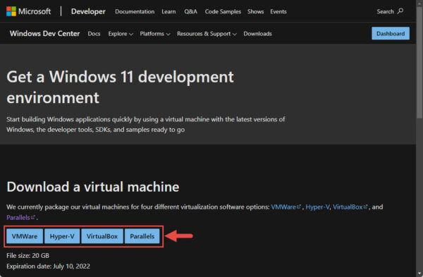 Download Windows Virtual Machines (VMWare, Hyper V, VirtualBox, Parallels)