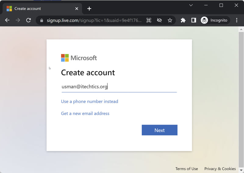 How To Create A New Microsoft Account Using Gmail ID