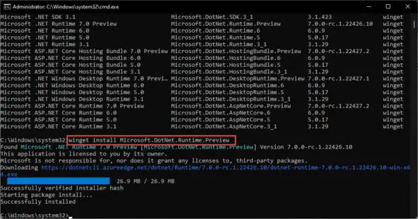 Install Any .NET Version Using Command Line