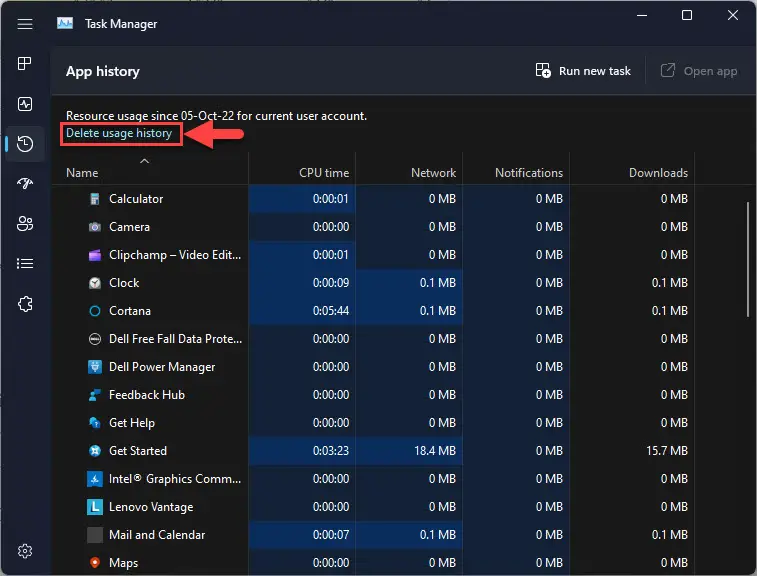View History For All Processes In Task Manager In Windows 11/10