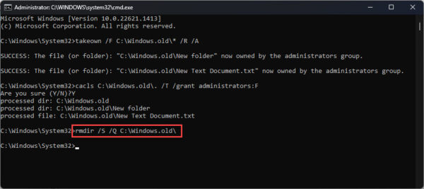 How To Delete The Windows.old Folder Using Command Prompt