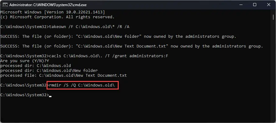 How To Delete The Windows.old Folder Using Command Prompt