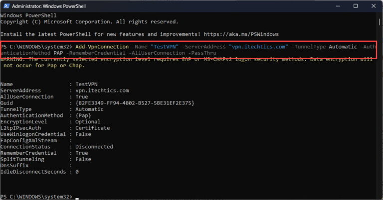 How To Add, Manage VPN Connection In Windows Using PowerShell