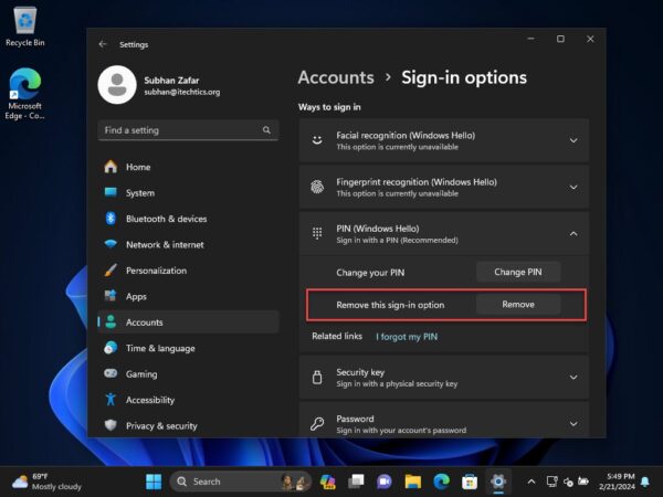 How To Fix The "Remove" PIN Option Grayed Out Issue In Windows
